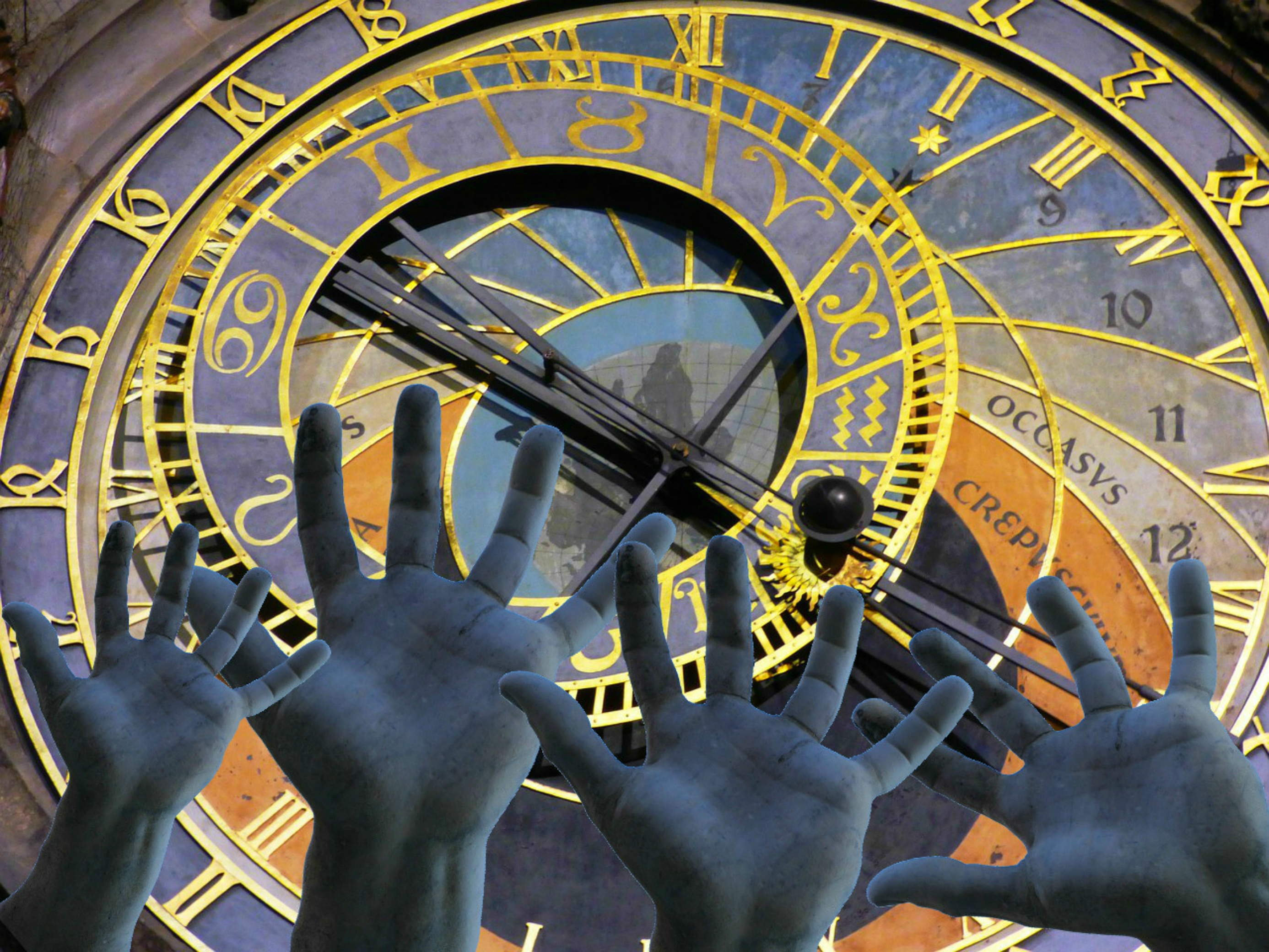 Hands on the background of a tower clock free image download