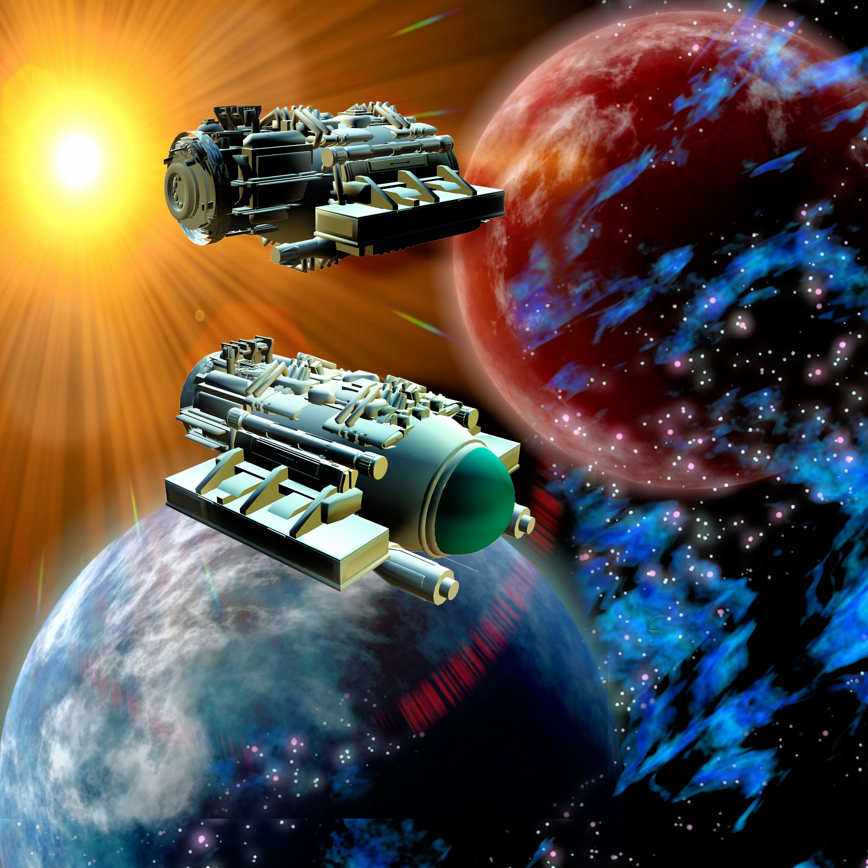 Spaceship and Sun drawing free image download