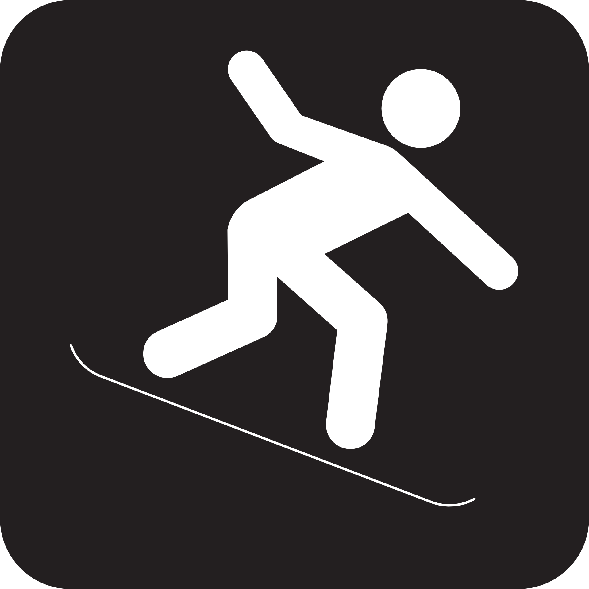 Clipart of lblack and white symbol of snowboarding free image download