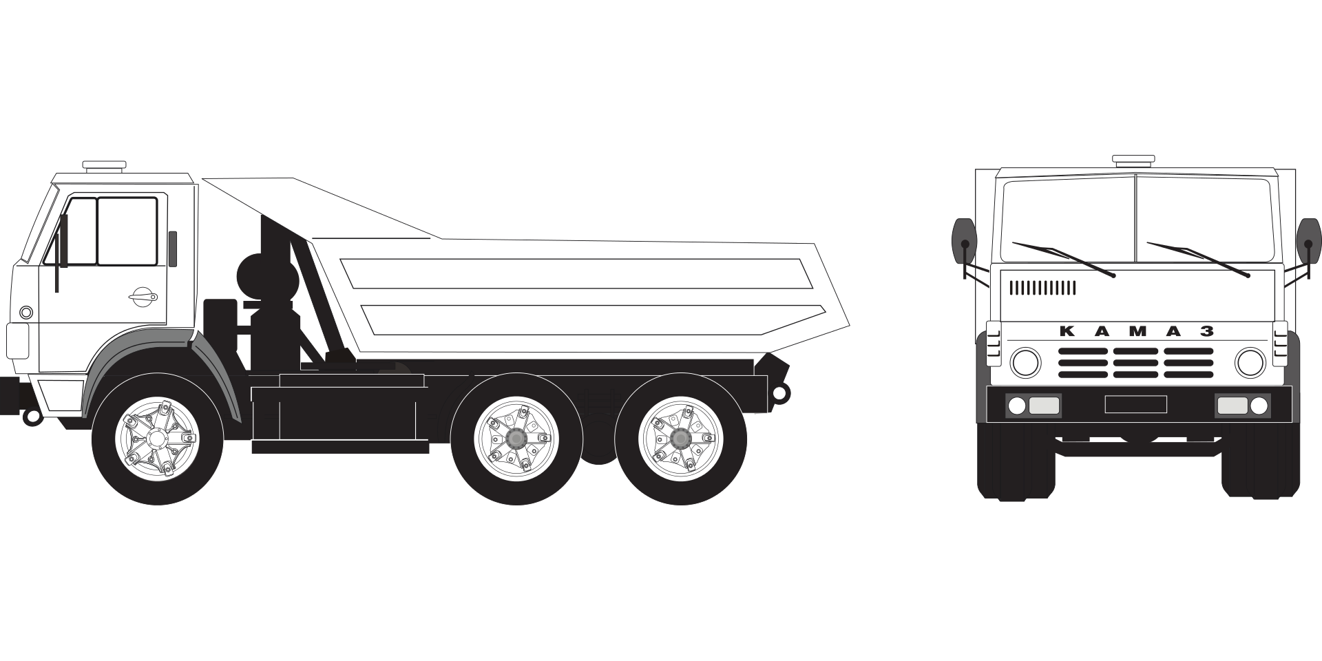 Russian Truck Kamaz-5511, front and side view, drawing free image download