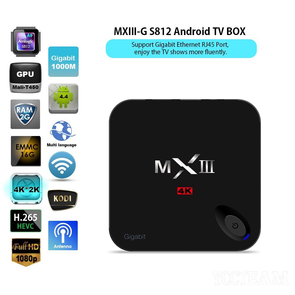 Smart 4K Android TV Box,YCCTEAM Rooted MXIII-G 2GB/16GB Amlogic S812 ...