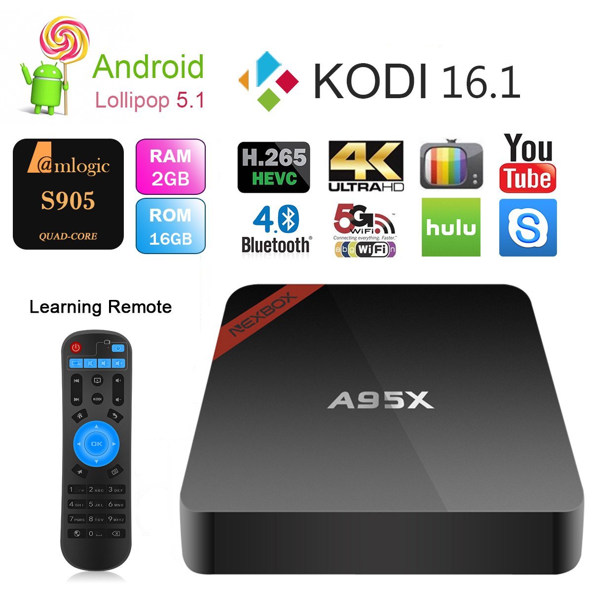 NEXBOX Android TV BOX KODI 16.1 Fully Loaded XBMC Amlogic S905 Quad ...