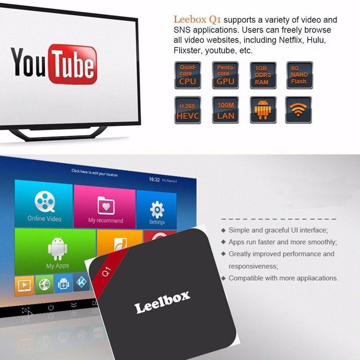 Leelbox Q1 Android TV Box (Preloaded Kodi 16.0 RK3229 Quad-core Cortex ...