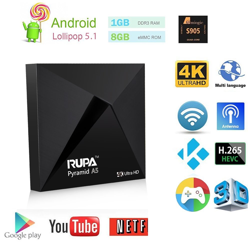 RUPA A5 Android 5.1 TV Box Amlogic S905 Quad Core 4K*2K HD 1G/8G EMMC ...