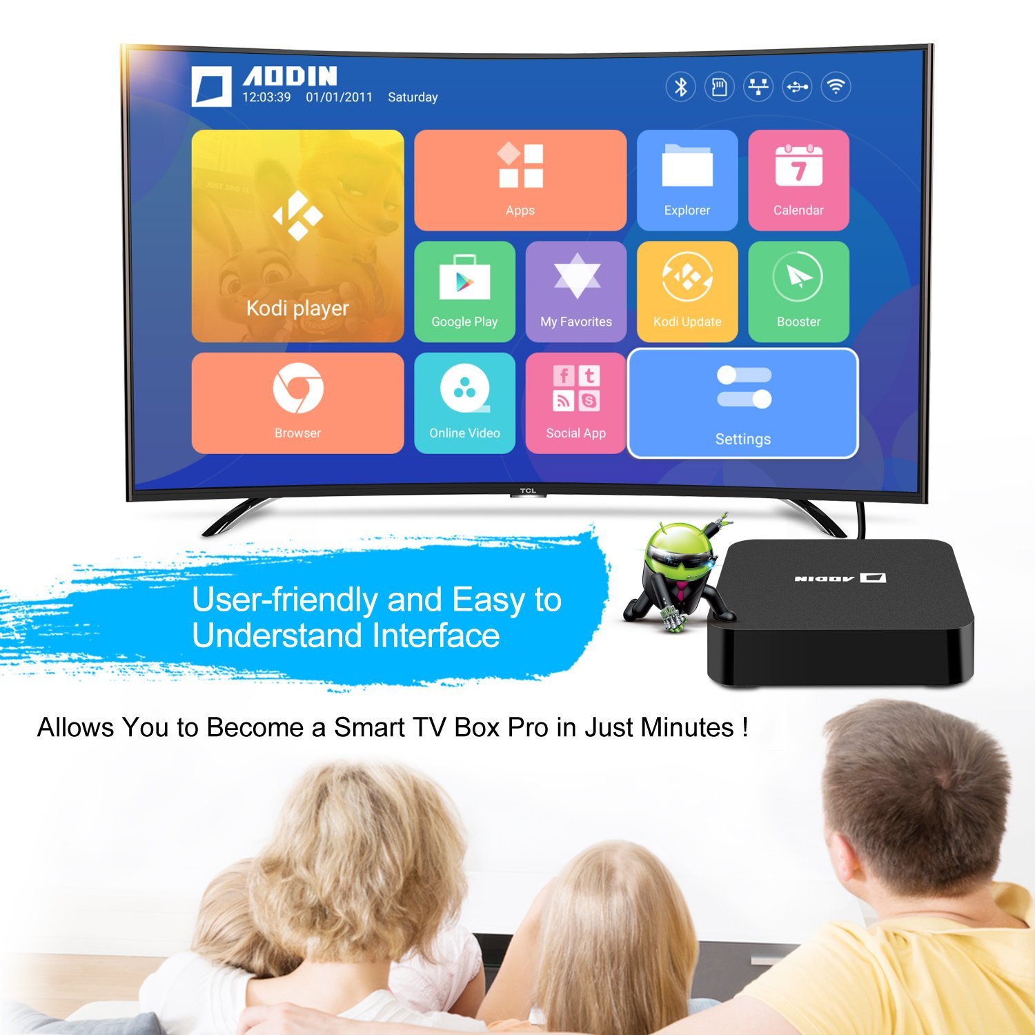 Aodin Smart TV Box w/ Android 5.1 OS -Kodi 16.1 Support 4k Movie ...