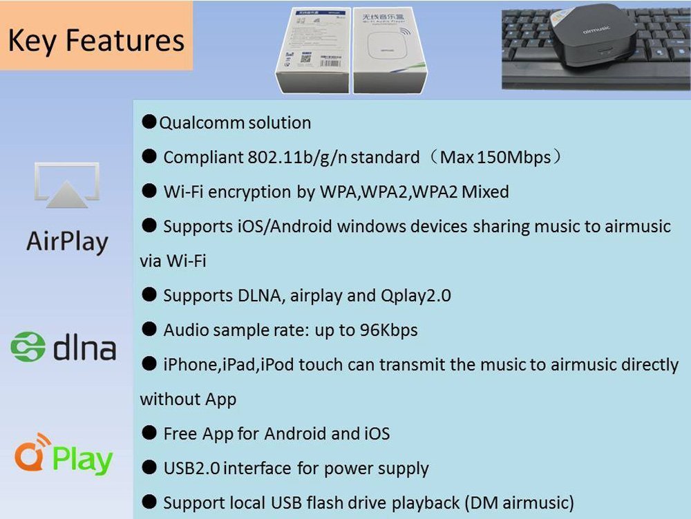 Weekweed—3rd Generation Wi-Fi Audio Receiver Airmusic P1- AIRPLAY+DNLA ...