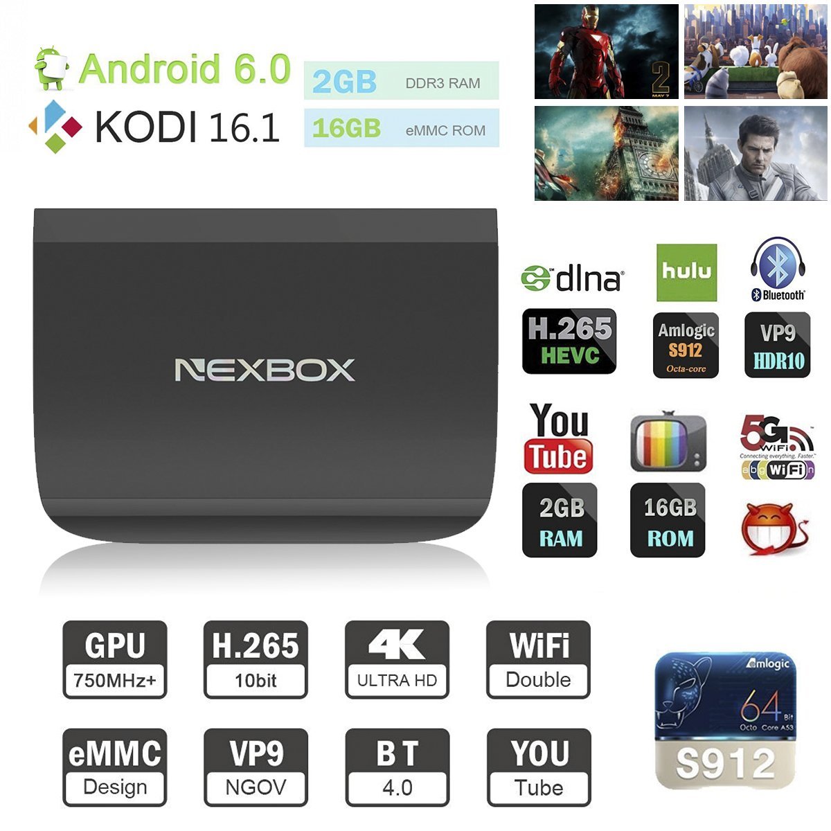 2016 latest model 4K Android Media Box Amlogic S912 Chipset Kodi 16.1 ...