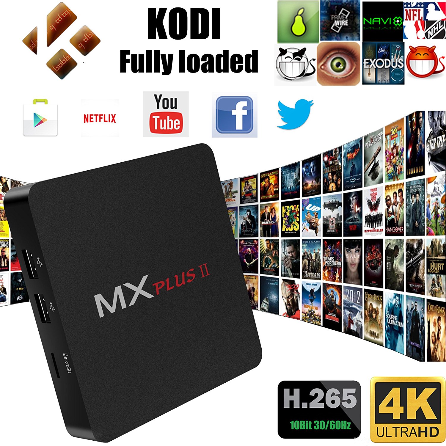 Streaming Media Player YuRen MXPlusII Quad Core KODI Fully Loaded Android TV Box Support 4K H ...