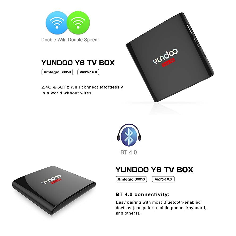 Yudoo Y6 Android 6.0 TV Box Powered by Newest Amlogic S905X 64Bit Quad ...