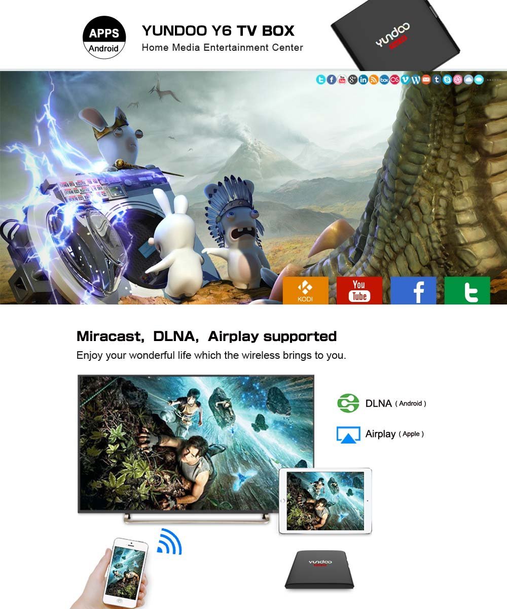 Yudoo Y6 Android 6.0 TV Box Powered by Newest Amlogic S905X 64Bit Quad ...