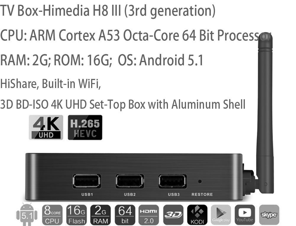 Luckymall Newest HIMEDIA H8 Octa Core Chips 64Bit Android TV Box, 2GB ...