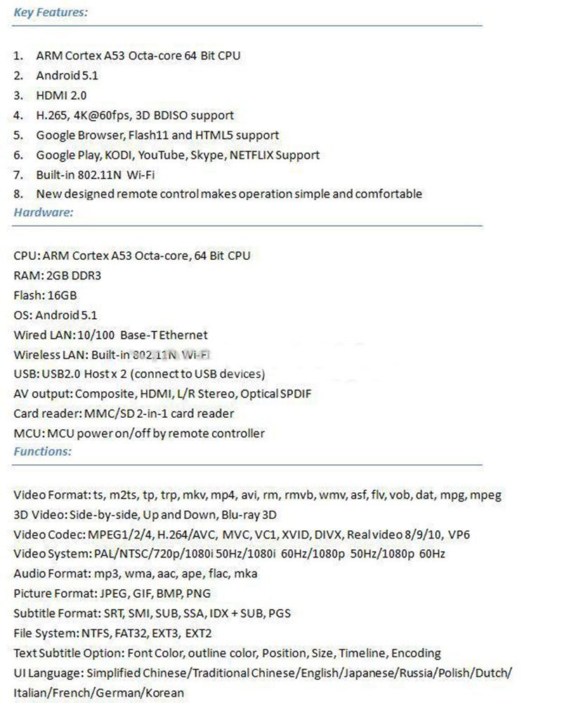 Luckymall Newest HIMEDIA H8 Octa Core Chips 64Bit Android TV Box, 2GB ...