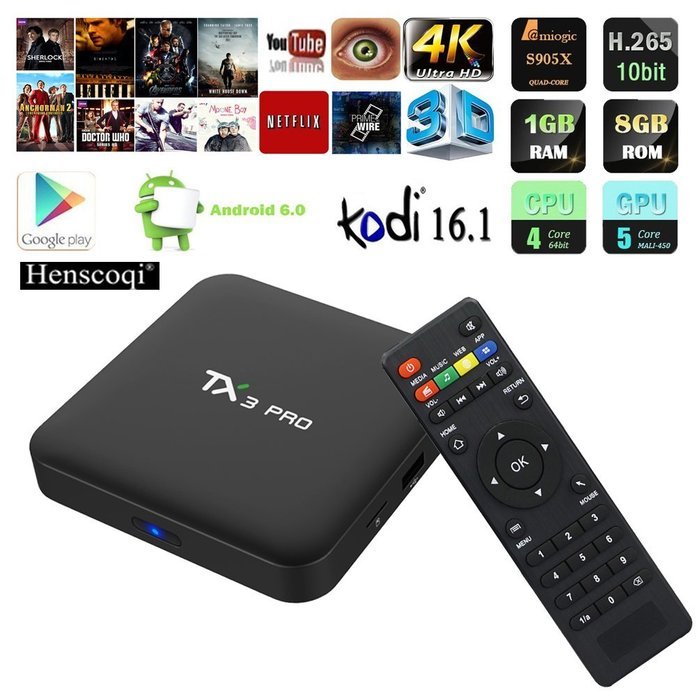 Henscoqi TX3 Pro Smart TV Box Amlogic S905X Android 6.0 Marshmallow TV ...