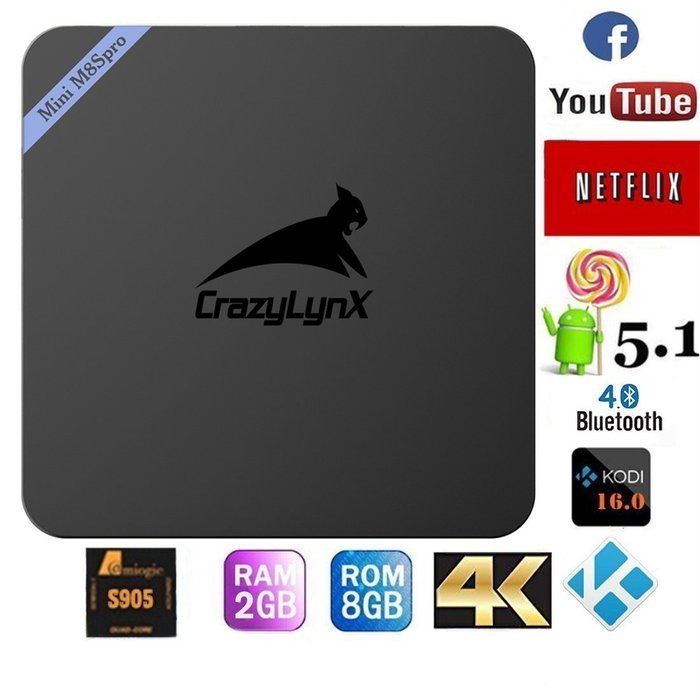 CrazyLynX Bluetooth Kodi Box Android 5.1 TV Box 2GB DDR3 8GB EMMC S905 Youtube Netflix free ...