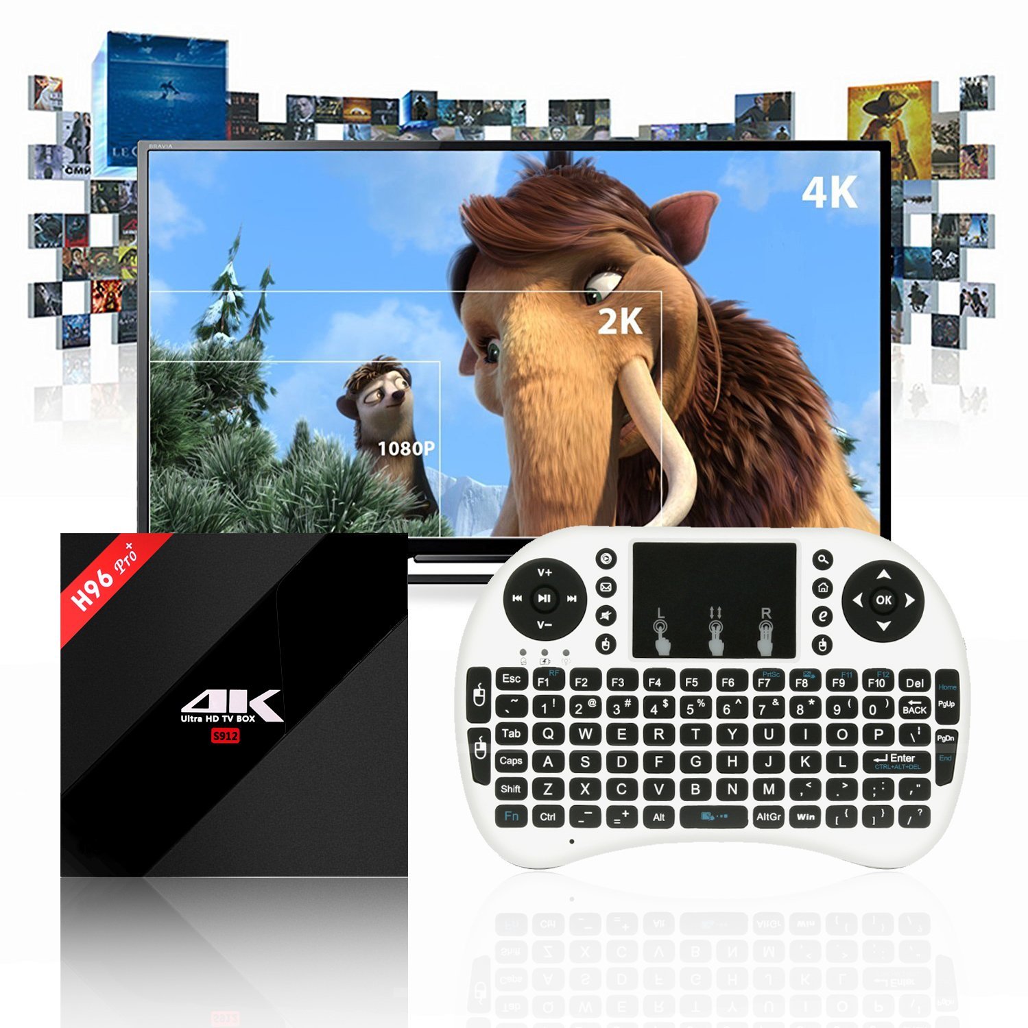 KUAK H96 PRO+ TV BOX Amlogic S912 Android 6.0 Kodi 16.1 octa Core 2GB ...