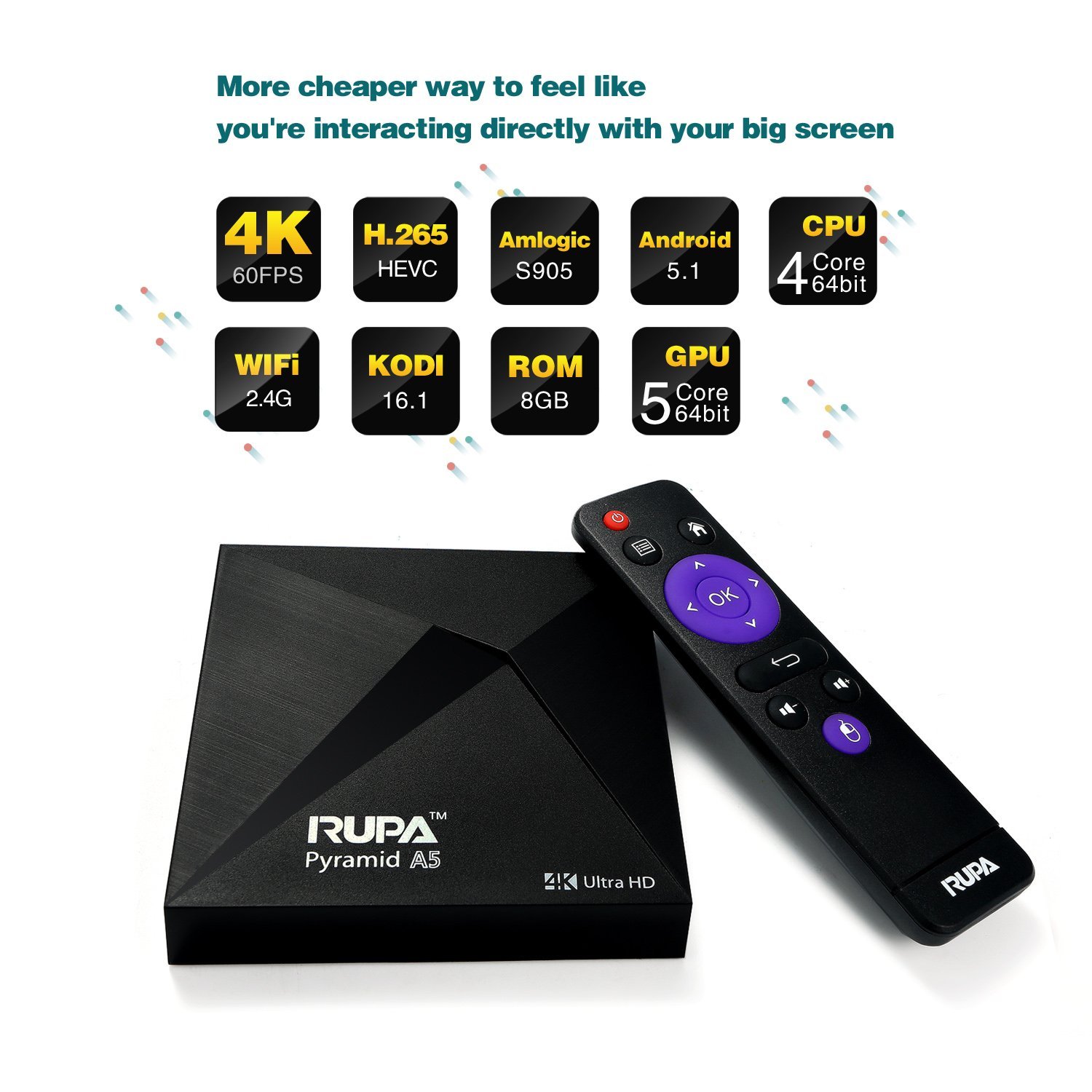 RUPA A5 Android TV Box Amlogic S905 Quad Core 1G/8G HD 4K Original TV ...