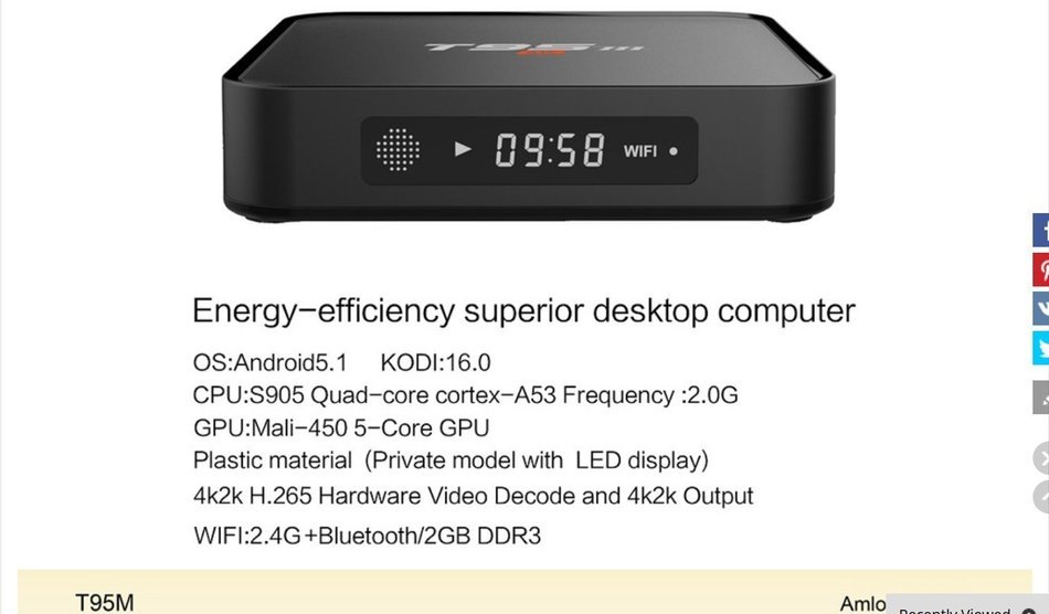 CBL ANDROID TV BOX T95M 5G WiFi Amlogic S905 KODI 16.0 Android 5.1 Quad ...