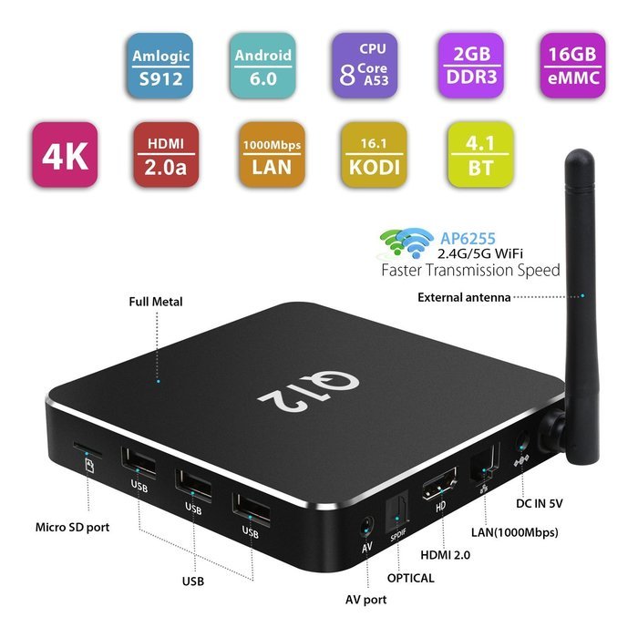 NinkBox Q12 Android 6.0 Marshmallow Emmc Octa-core Amlogic S912 2G+16G ...