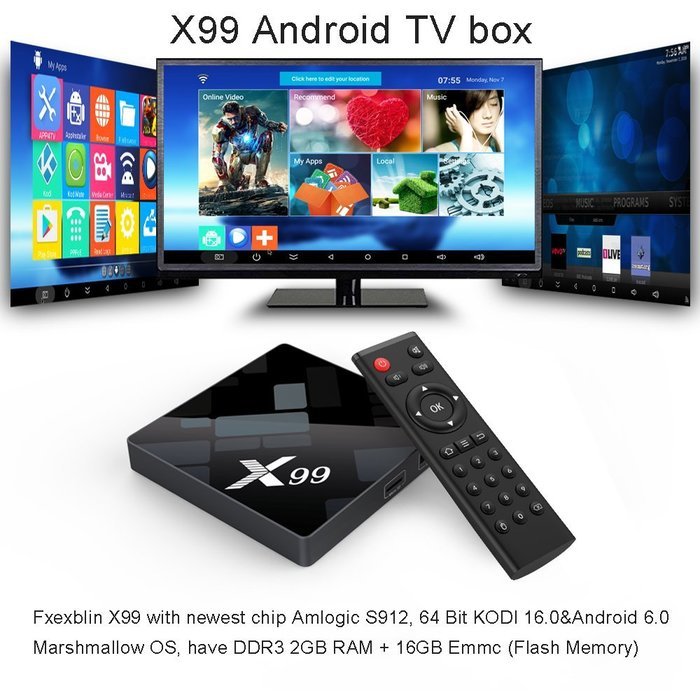 Fxexblin X99 Tv Box Amlogic S912 Android 6.0 2G/16G KODI Supports 2.4G/5G Dual Band Wifi 4K HD ...