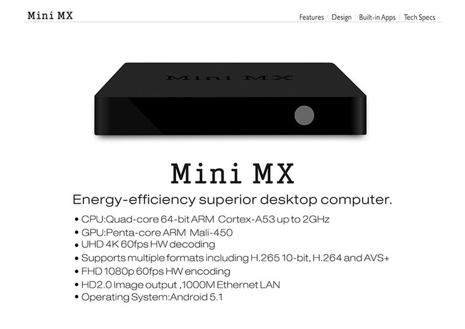 Toox Mini Mx Amlogic S905 Android 5.1 Tv BOX 1gb/8gb Gigabit LAN Wifi ...