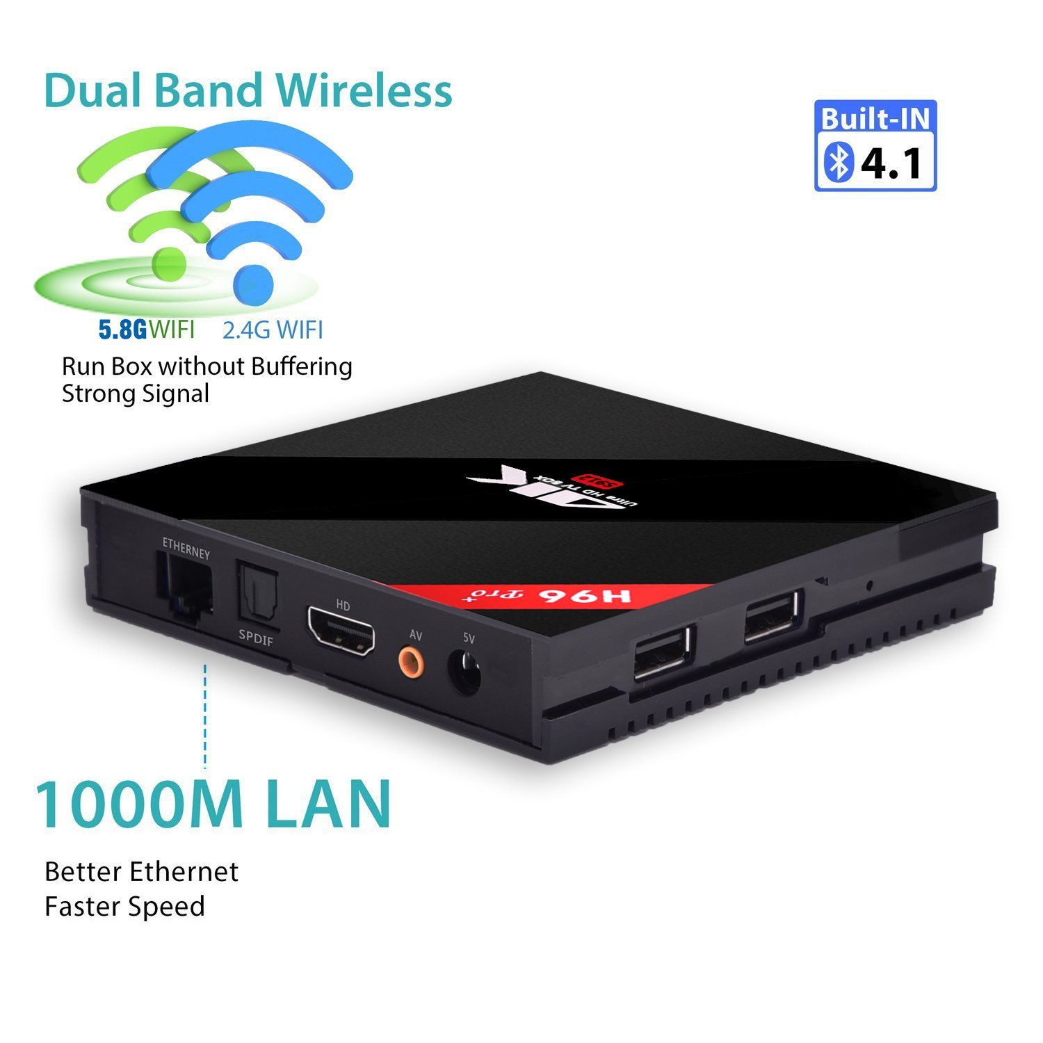 KUAK H96 PRO+ TV BOX Amlogic S912 Android 6.0 Kodi 16.1 octa Core 3GB ...