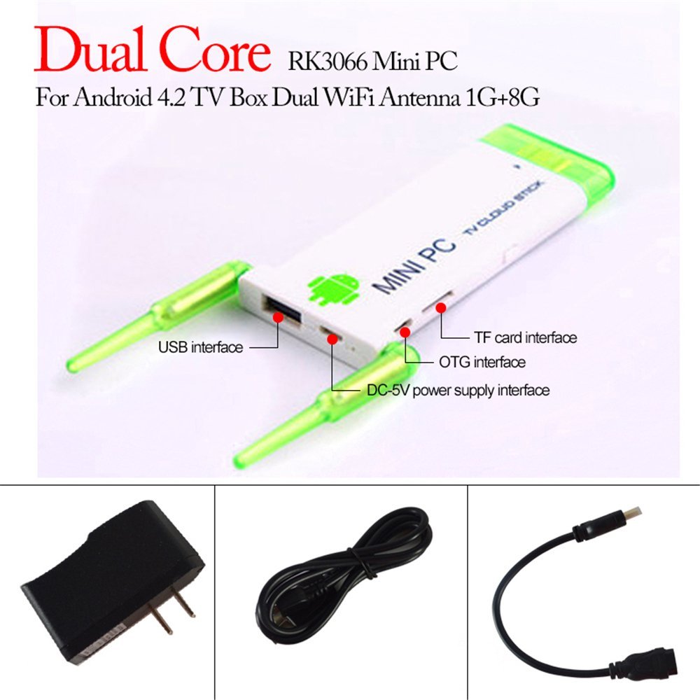 Voxlink Wifi Display with Dual Core RK3066 Mini PC 1G Ram 8G Rom For Android 4.2 TV Box Dual ...