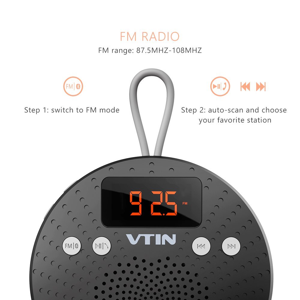 Vtin Shower Speaker with FM Radio, Portable Waterproof Bluetooth ...