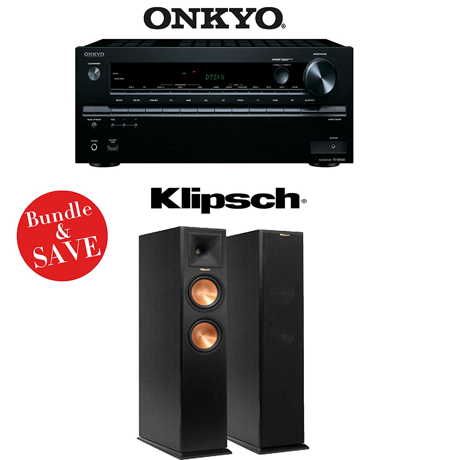 Onkyo TX-NR646 7.2-Channel Network A/V Home Theater Receiver + (1) Pair of Klipsch RP-260F ...