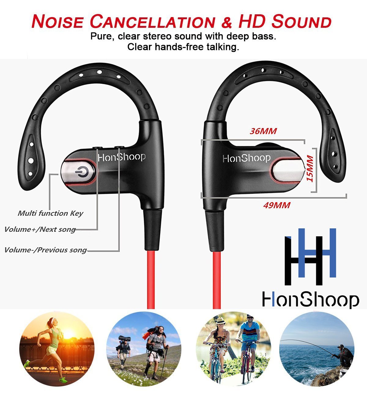 Bluetooth Headphones Sport,Honshoop Bluetooth 4.1 Earphones True HD ...