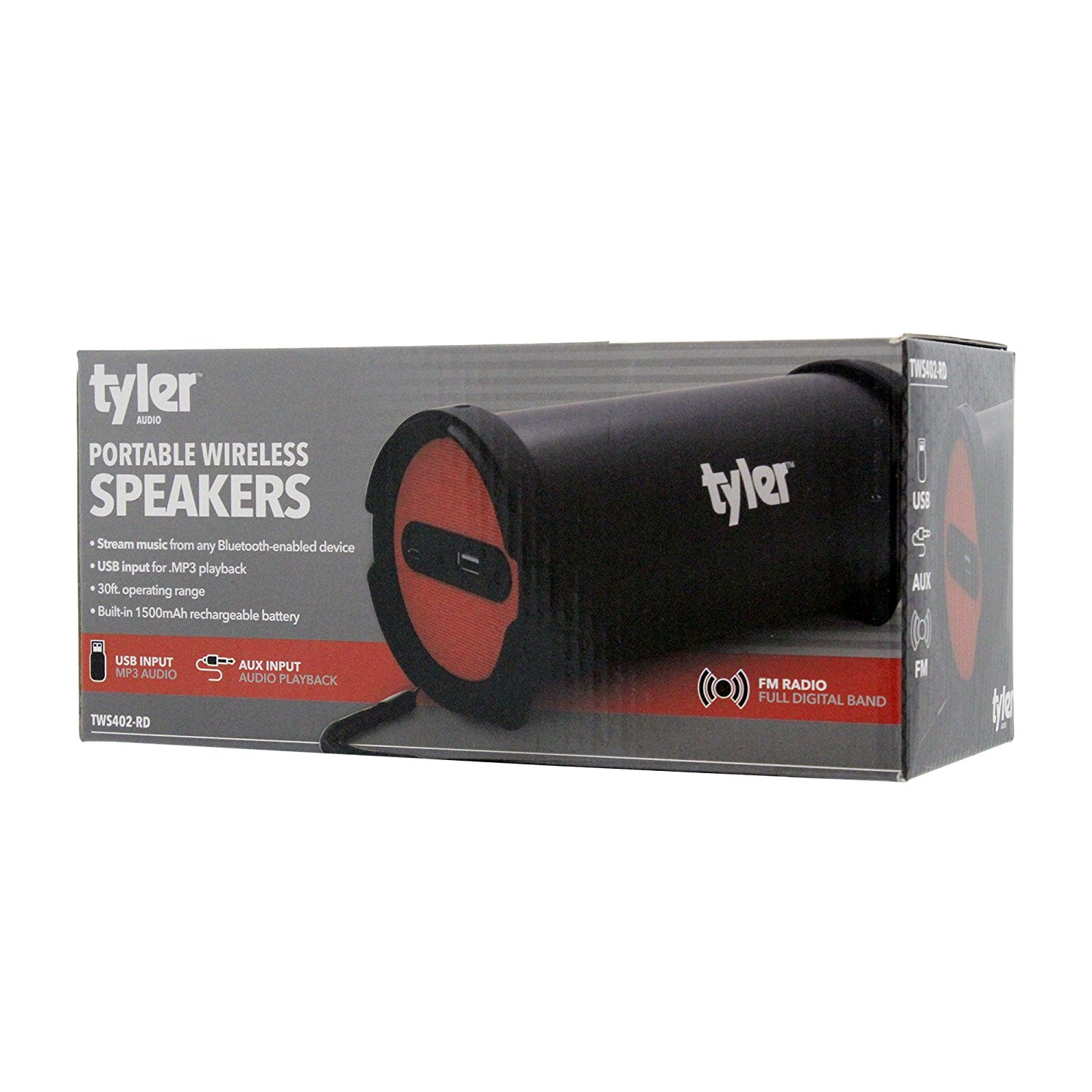 Tyler Portable Wireless Bluetooth Speaker TWS402-RD, Indoor/Outdoor 2.1 ...
