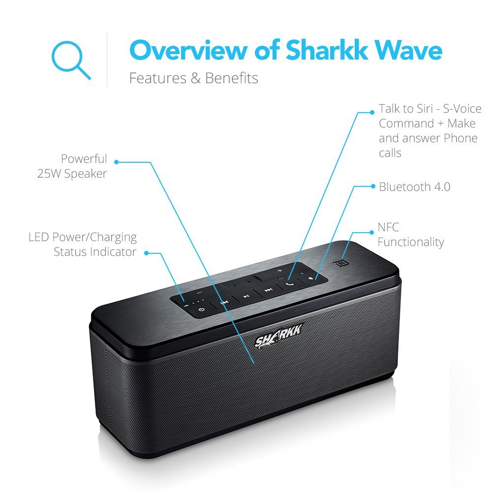 Sharkk WAVE 25W Bluetooth Speaker with Advanced MaxxBass Technology and ...
