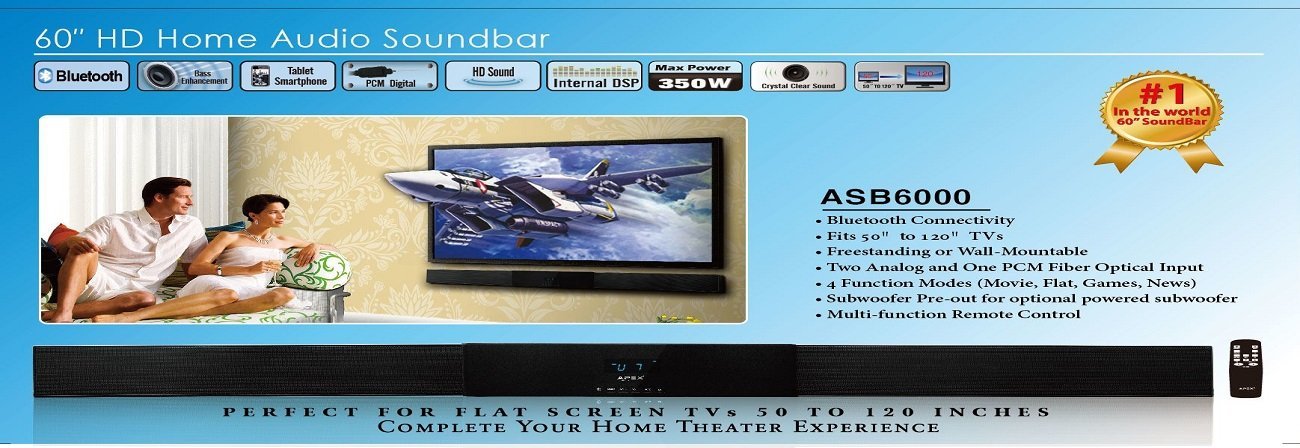 Apex Digital ASB 6000 HD Digital Home Theater Sound Bar, 350W free ...