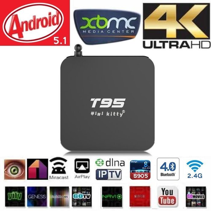 T95 Android 5.1 S905 Quad Core Streaming Media Player 2GB+8GB Netflix KODI XBMC Kitkat Pre ...