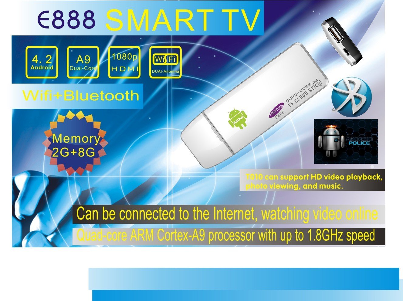 Quad Core Android Mini Pc with RK3188T Cortex-A9 1.6GHZ processor;DDR3 2GB RAM;8GB Nand Flash ...