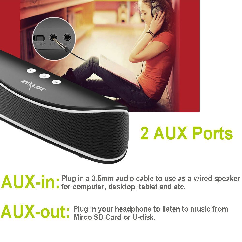 Bluetooth Speakers Zealot S2 Dual Drivers 2xPassive Subwoofer Portable ...