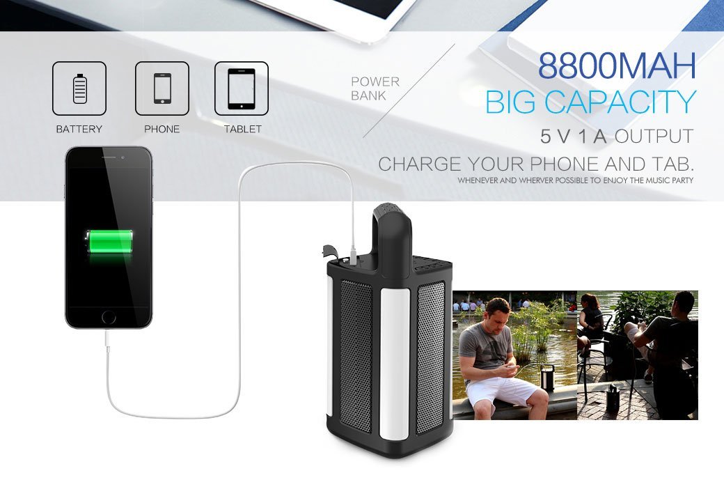 Cuboid Bluetooth Speaker FM Radio LED Light Power Bank All in One ...