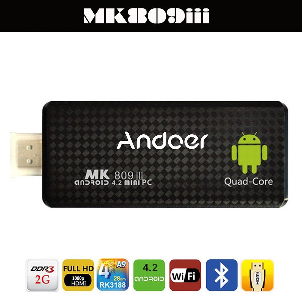 Andoer MK809III Bluetooth Android 4.4 TV Dongle Stick Mini PC Quad Core Rockchip RK3188T 2G/8G ...