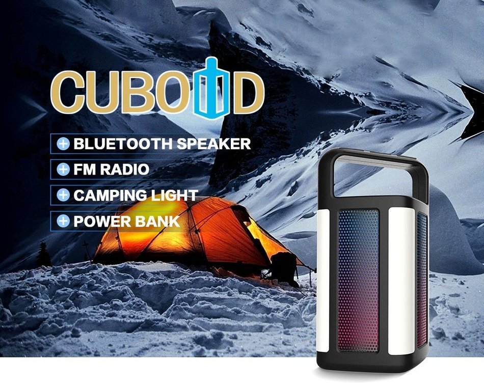 Cuboid Bluetooth Speaker FM Radio LED Light Power Bank All in One ...