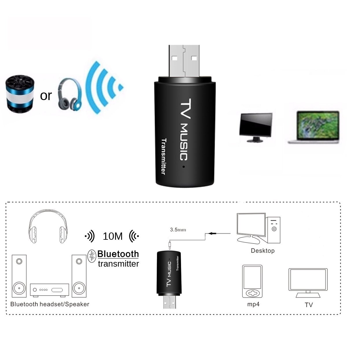 Baile Bluetooth Universal Audio Transmitter TS-BT35F05 USB Wireless ...