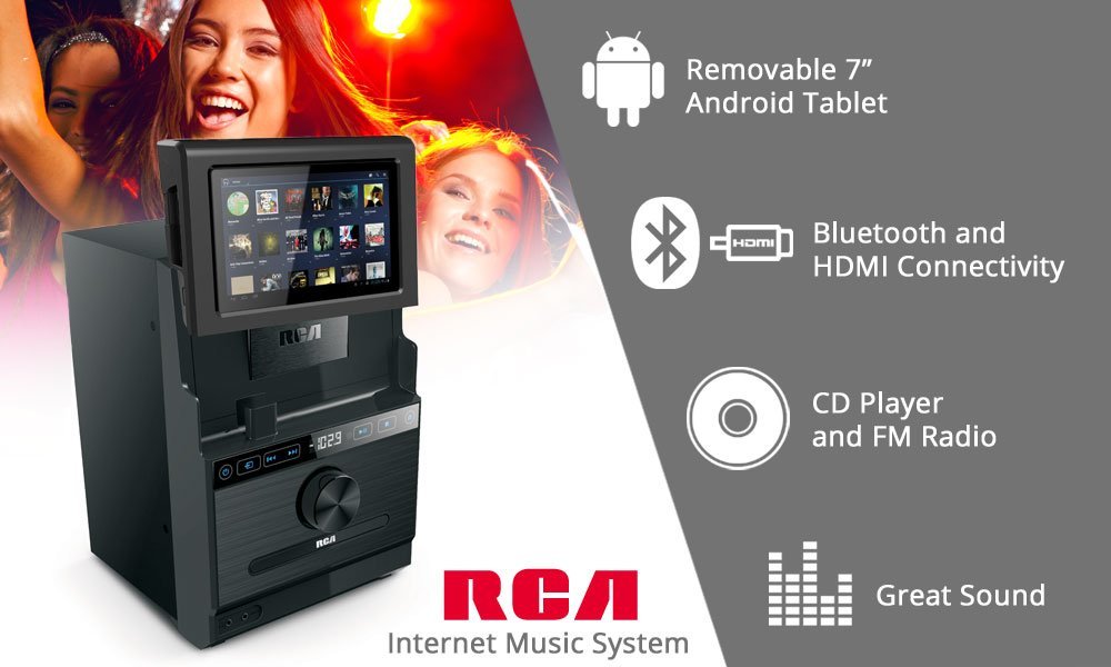 RCA Home Stereo System with Removable 7-inch Android Tablet and Two 20 ...