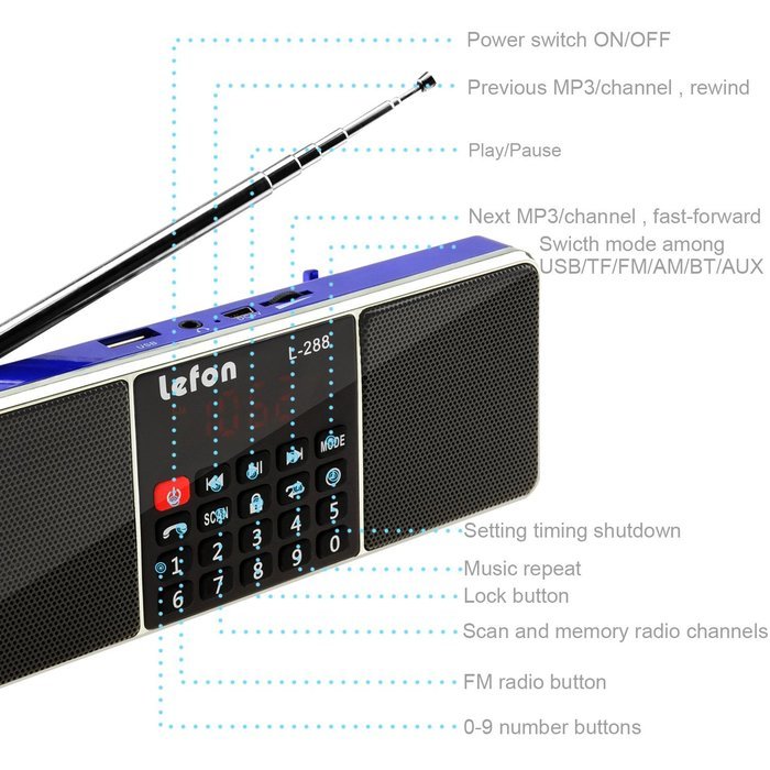LEFON Multifunctional Bluetooth Dual Channel Digital AM / FM Radio ...