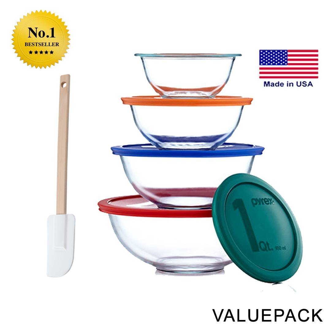 Pyrex Smart Essentials 8-Piece Mixing Bowl Set With Free Bakers Secret ...