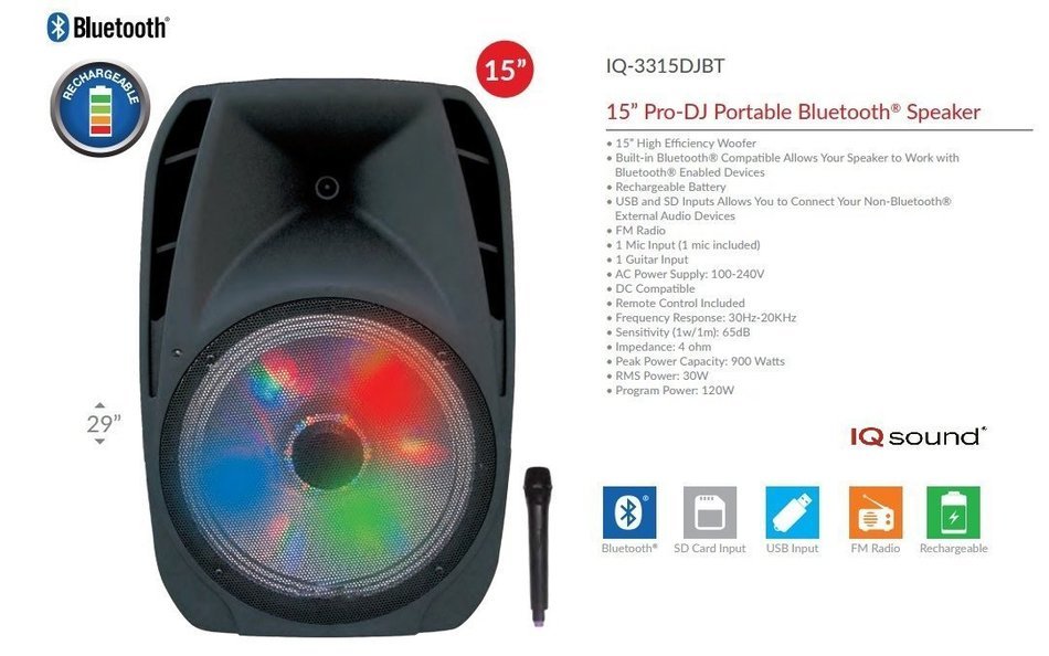 SuperSonic IQsound Wireless Bluetooth Portable DJ Speaker System N4 ...