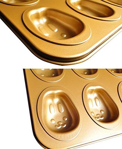 12 Cavity Gold Non Stick Cartoon Rabbit Cake Mold Cute Baking Pan 9inch ...