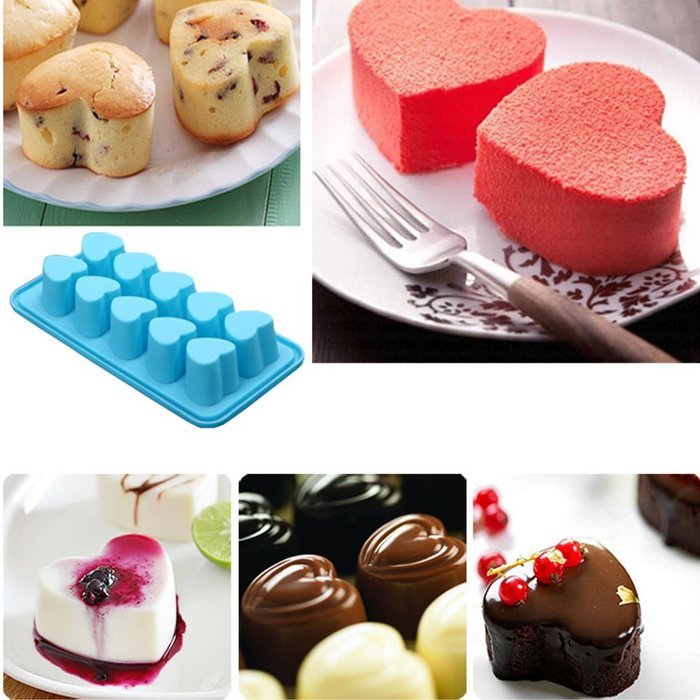 TFDSY 10 Cavity Heart-shaped Silicone Non Stick Cake Bread Mold Ice ...
