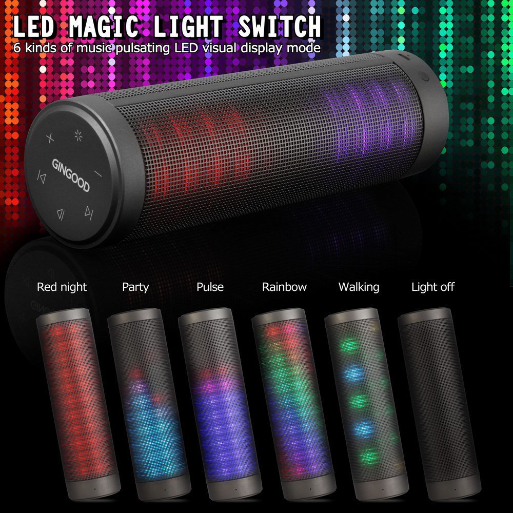 GINGOOD LED Bluetooth Speakers Portable Hip-Hop Wireless Dancing Colorful Bass Build in ...