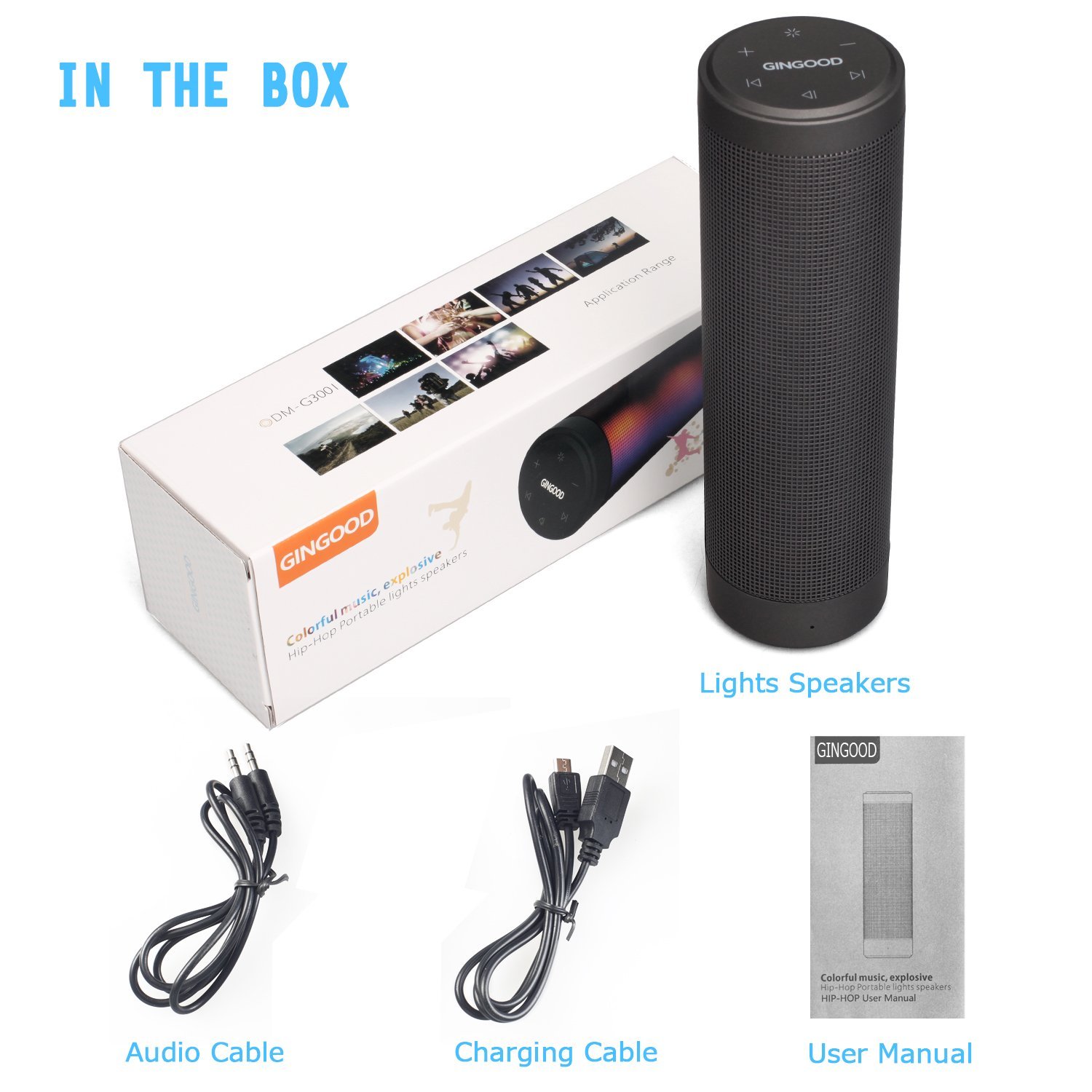 GINGOOD LED Bluetooth Speakers Portable Hip-Hop Wireless Dancing Colorful Bass Build in ...