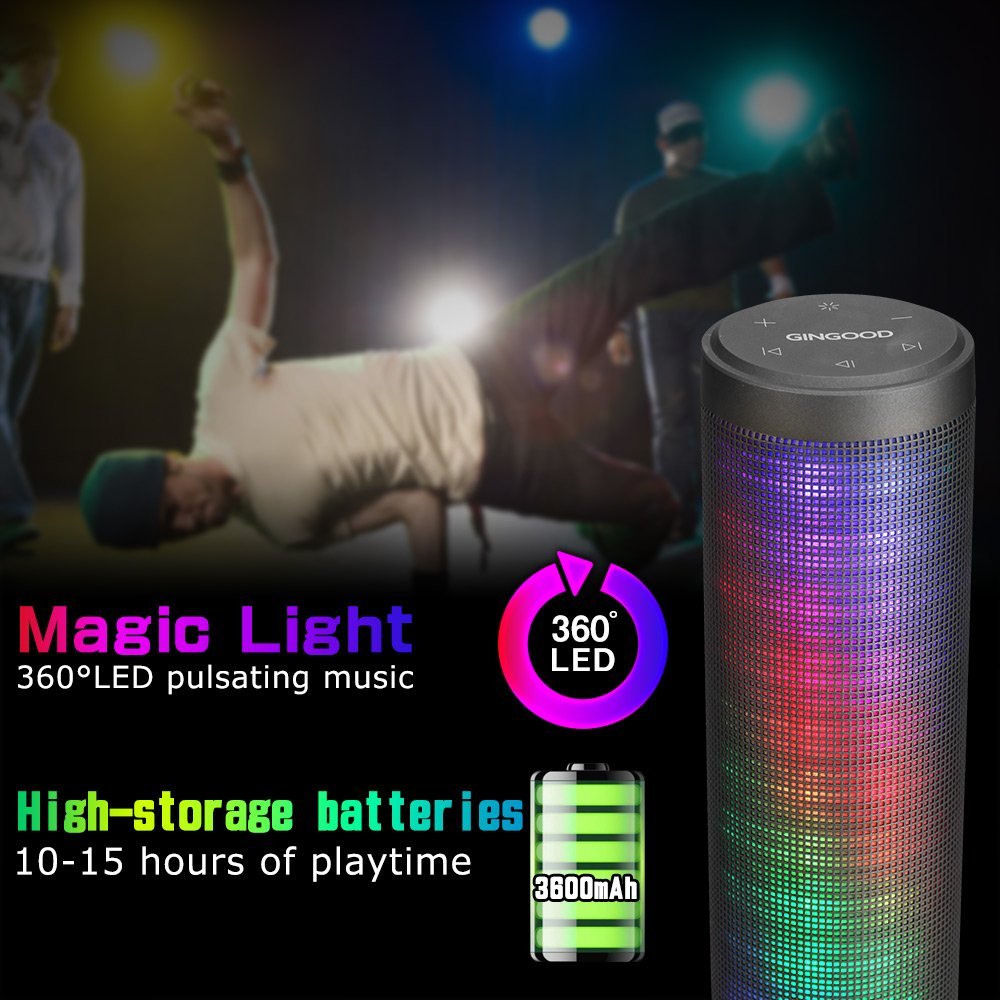 GINGOOD LED Bluetooth Speakers Portable Hip-Hop Wireless Dancing Colorful Bass Build in ...