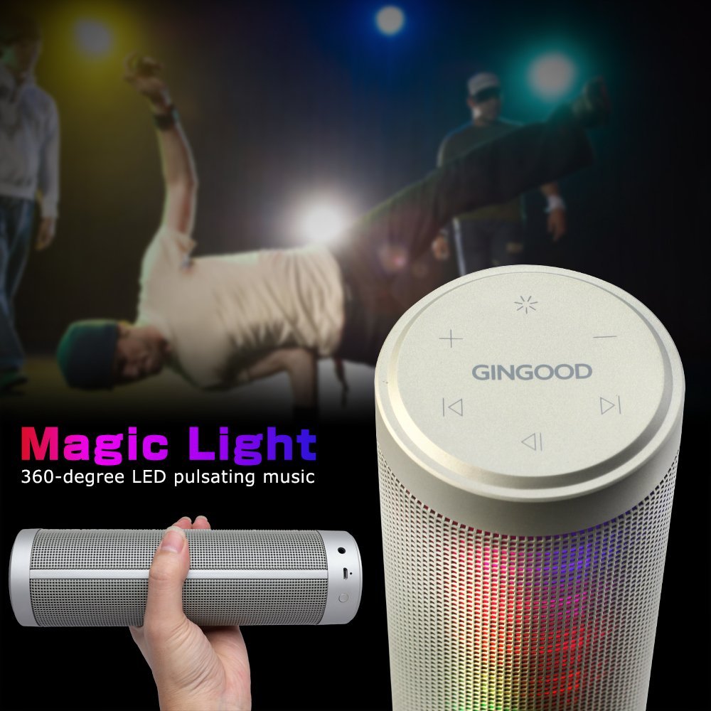 GINGOOD LED Bluetooth Speakers Portable Hip-Hop Wireless Dancing Colorful Bass Build in ...