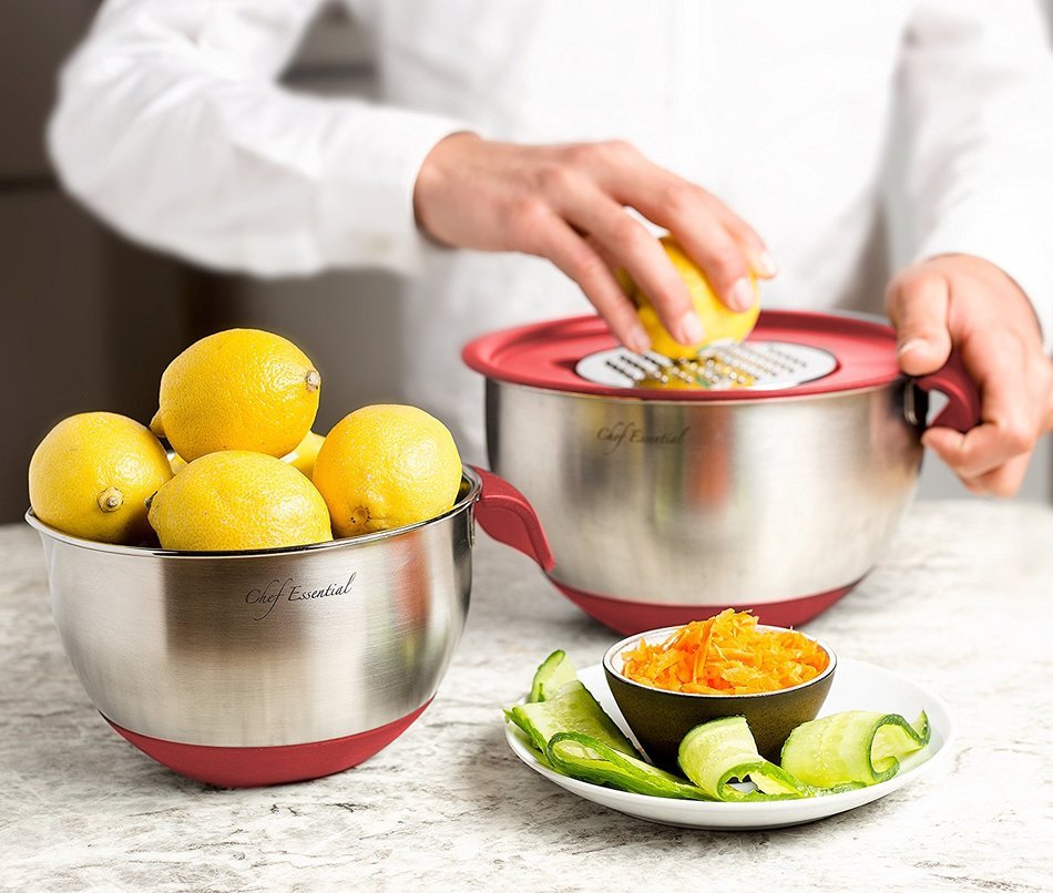 Chef Essential Stainless Steel Non-Slip Mixing Bowls Set with Handles ...